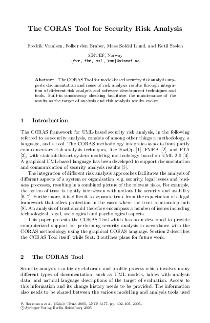 (PDF) The CORAS Tool for Security Risk Analysis