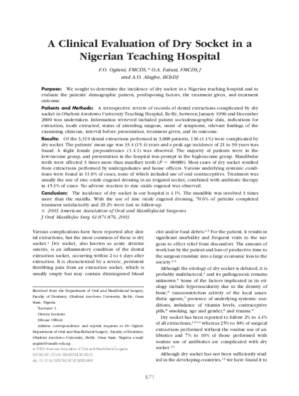 (PDF) "A comparative study of Alveogyl and ZOE in dry socket syndrome ...