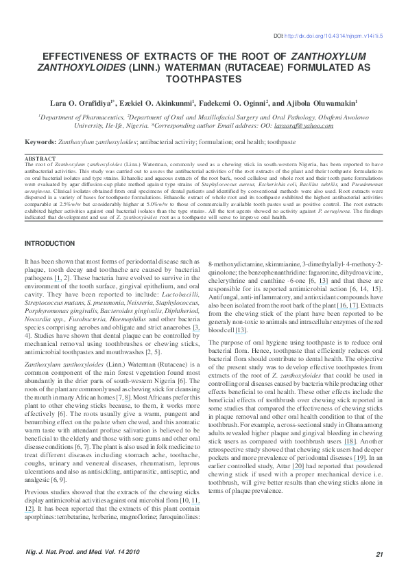 (PDF) Effectiveness of Extracts of the Root of Zanthoxylum ...