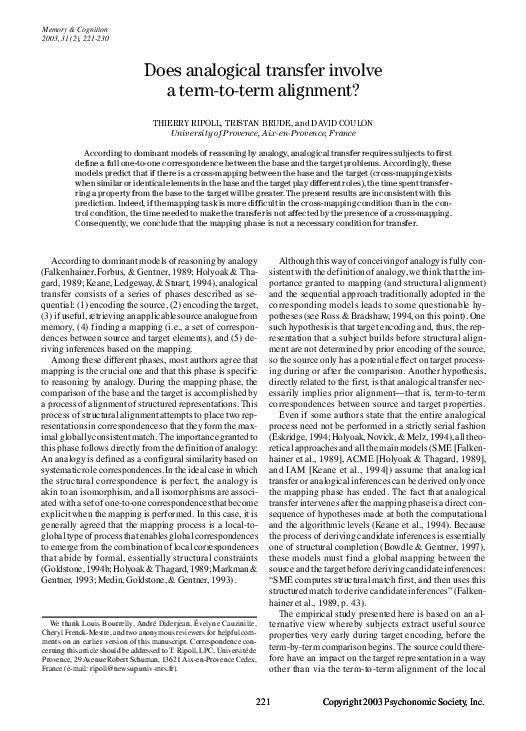 (PDF) Does analogical transfer involve a term-to-term alignment?