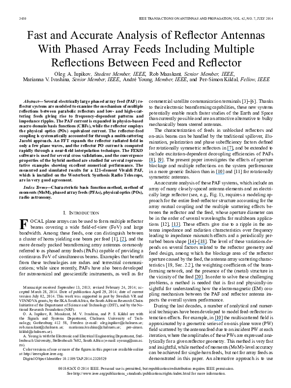 (PDF) Fast and Accurate Analysis of Reflector Antennas with Phased Array Feeds including ...