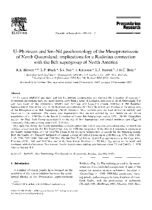 (PDF) U Pb zircon and Sm Nd geochronology of the Mesoproterozoic of ...