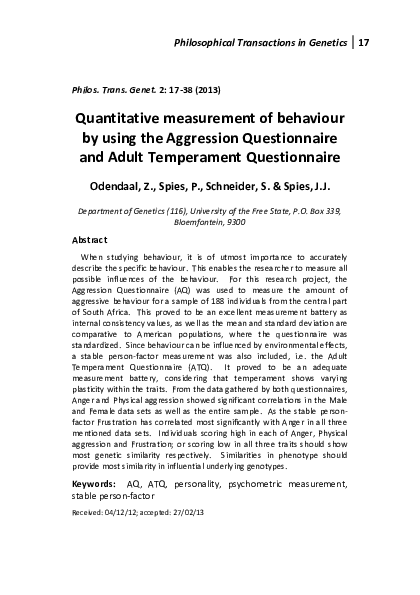 (PDF) Quantitative measurement of behaviour by using the Aggression ...