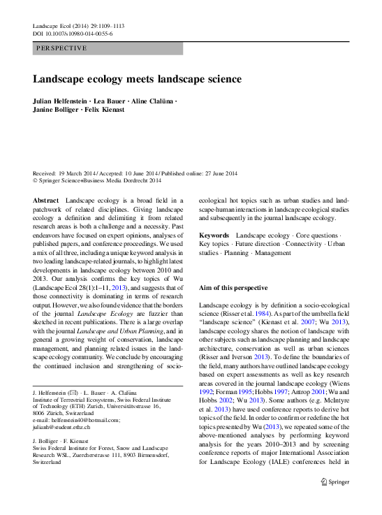 (PDF) Landscape ecology meets landscape science