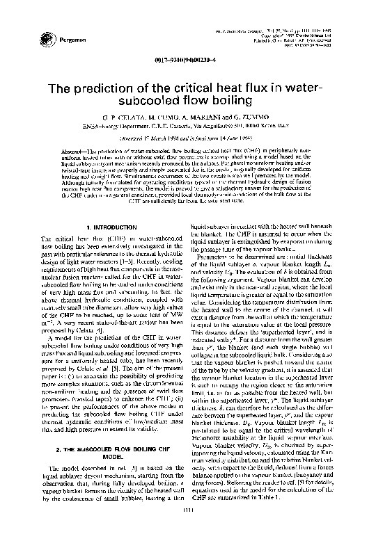 (PDF) The prediction of the critical heat flux in water-subcooled flow boiling