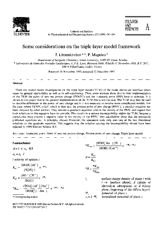 (PDF) Some considerations on the triple layer model framework