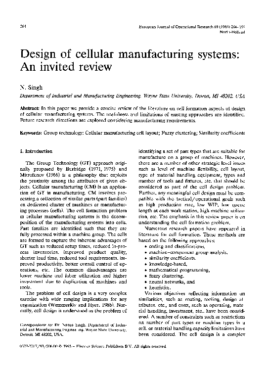 (PDF) Design of cellular manufacturing systems: An invited review