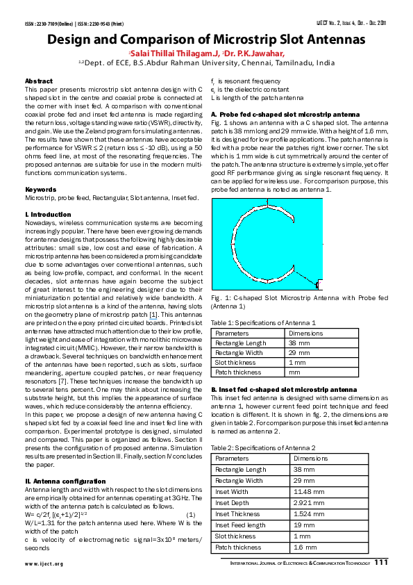 (PDF) Circular Microstrip Antennas Design With Slot and Slit Geometry