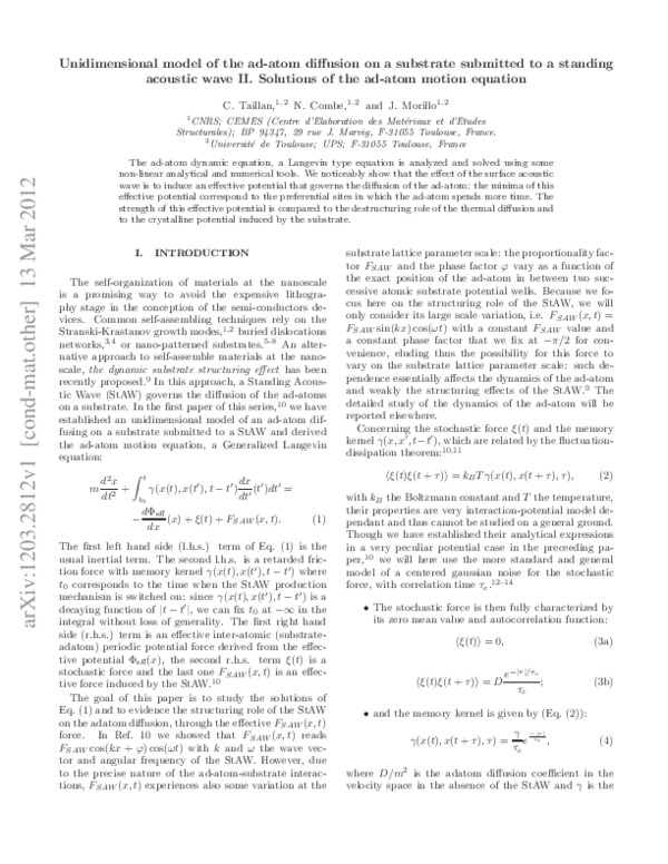 (PDF) Unidimensional model of adatom diffusion on a substrate submitted ...