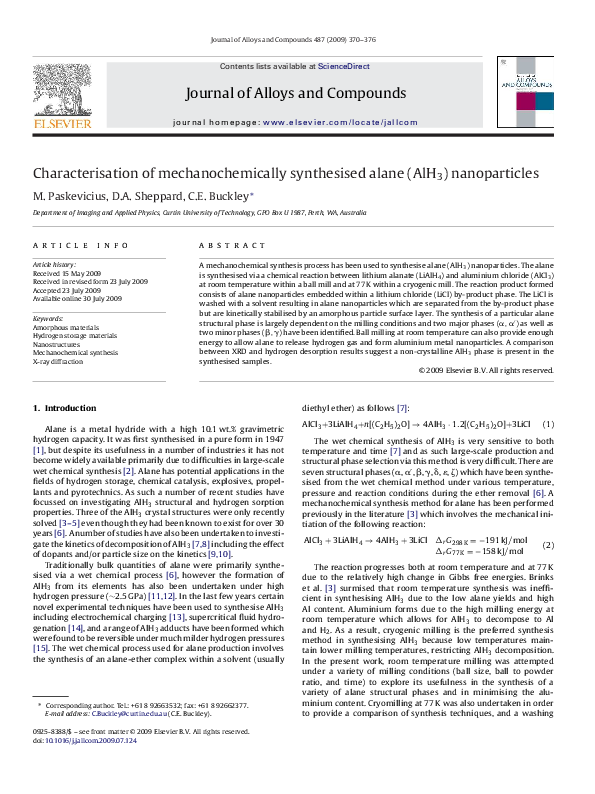 (PDF) Characterisation of mechanochemically synthesised alane (AlH3 ...