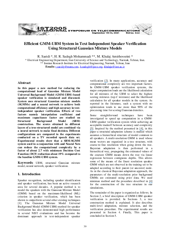 Pdf Efficient Gmm Ubm System In Text Independent Speaker Verification Using Structural
