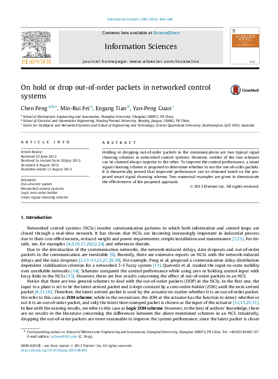 (PDF) On hold or drop out-of-order packets in networked control systems