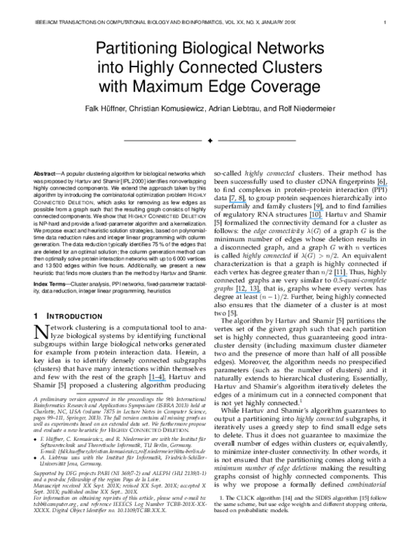 (PDF) Partitioning Biological Networks into Highly Connected Clusters with Maximum Edge Coverage