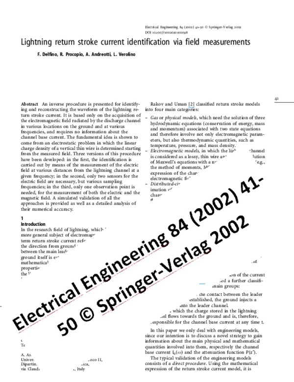 Pdf Lightning Return Stroke Current Identification Via Field Measurements