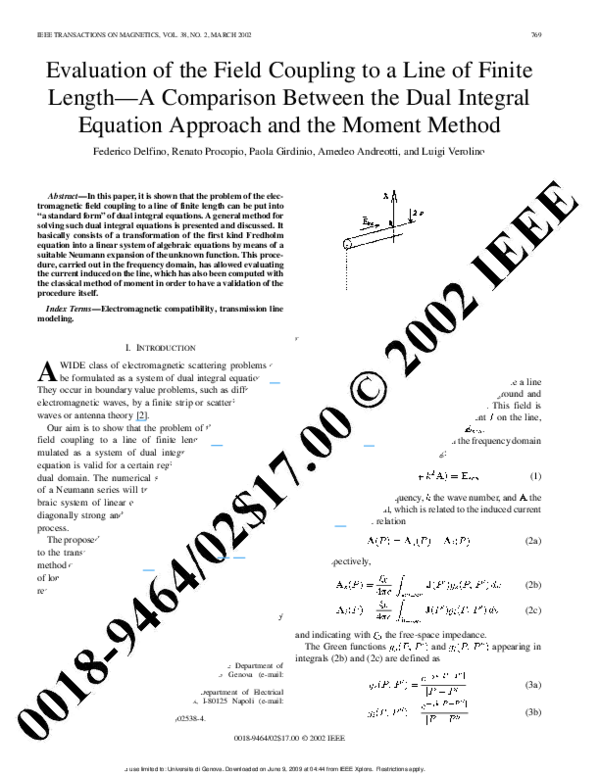 Pdf Evaluation Of The Field Coupling To A Line Of Finite Length A Comparison Between The