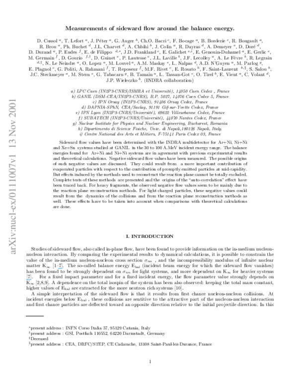 (PDF) Measurements of sideward flow around the balance energy