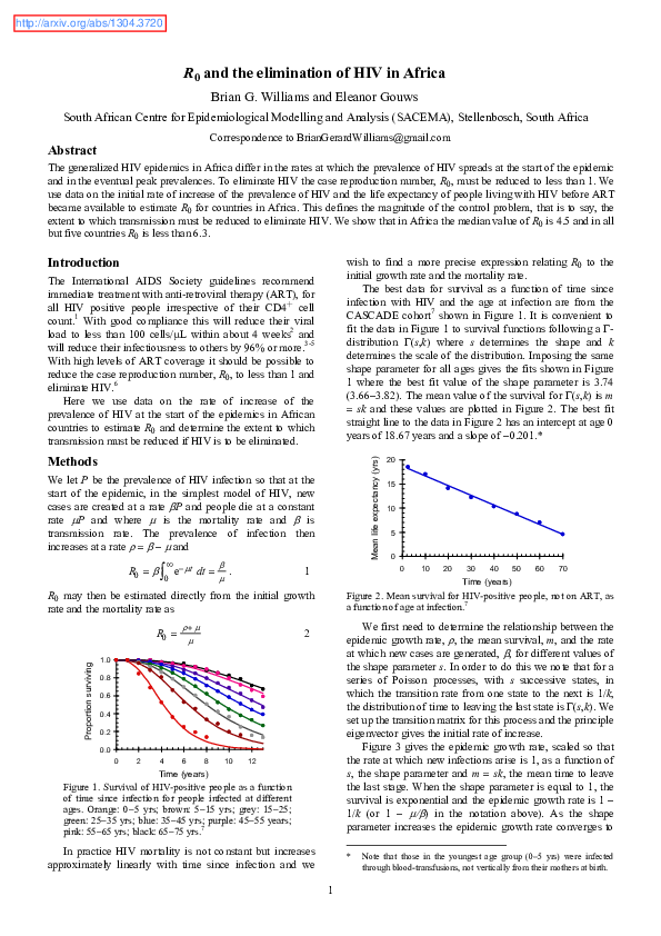 (PDF) R0 and the elimination of HIV in Africa