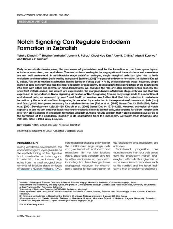(PDF) Notch signaling can regulate endoderm formation in zebrafish | Heather Verkade - Academia.edu