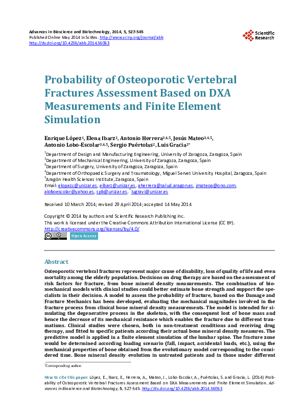 (PDF) Probability of Osteoporotic Vertebral Fractures Assessment Based on DXA Measurements and ...