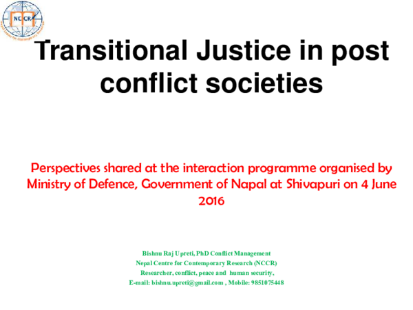 (PDF) Transitional Justice in post conflict societies