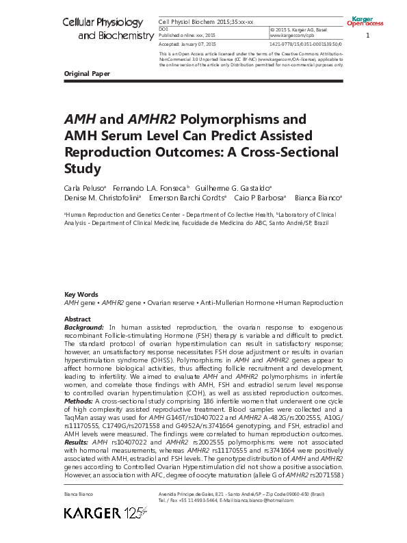 (PDF) AMH and AMHR2 gene polymorphisms in infertile women and the ...