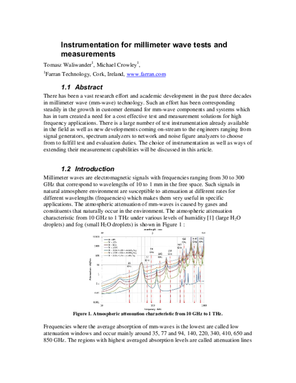 (PDF) Instrumentation for millimeter wave tests and measurements