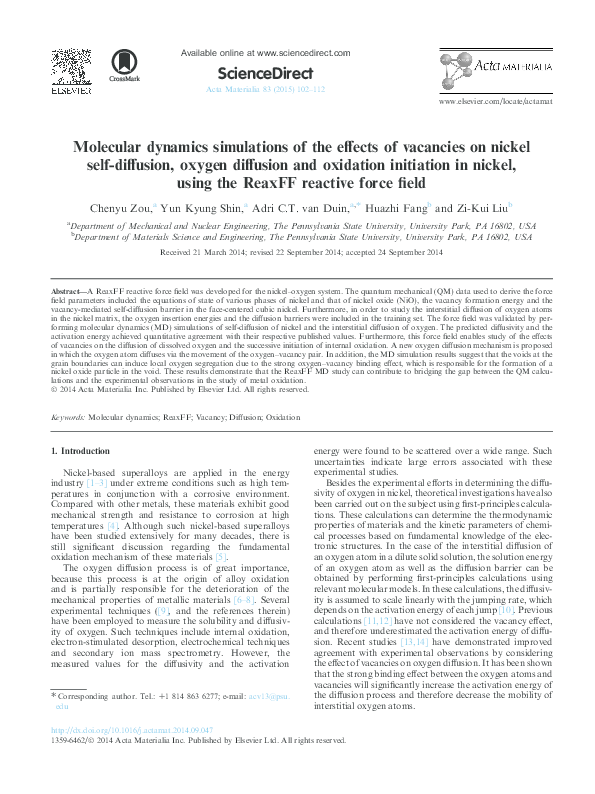 (PDF) Molecular dynamics simulations of the effects of vacancies on ...