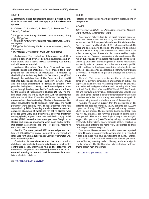 (PDF) A community based tuberculosis control project in children in urban and rural settings: A ...