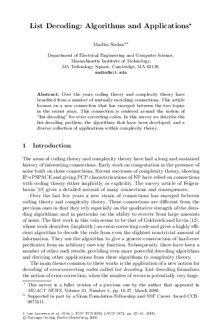 Pdf List Decoding Madhu Sudan
