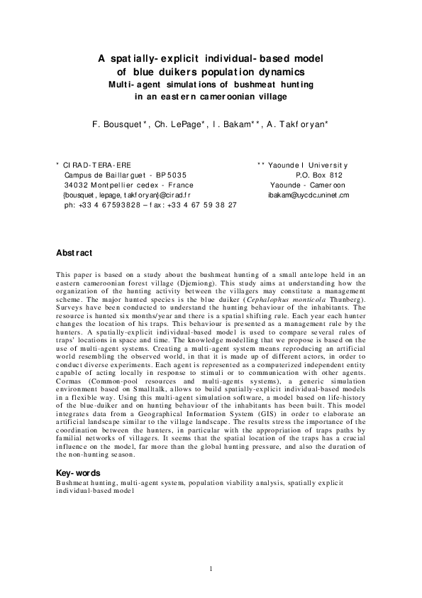 (PDF) A spatially-explicit individual-based model of blue duikers population dynamics