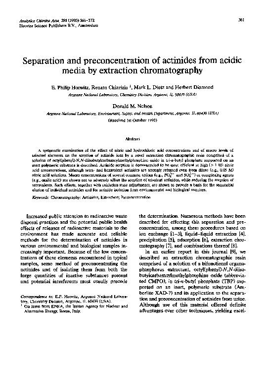 Pdf Separation And Preconcentration Of Actinides By Extraction Chromatography Using A