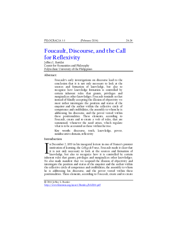 (PDF) Foucault, Discourse, and the Call for Reflexivity