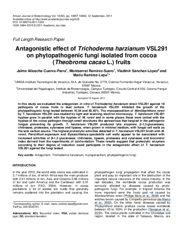 (PDF) Antagonistic effect of Trichoderma harzianum VSL291 on phytopathogenic fungi isolated from ...