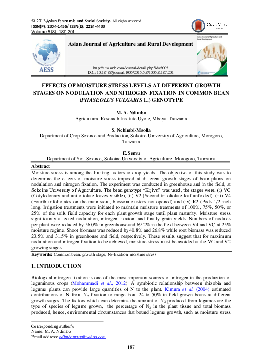 (PDF) EFFECTS OF MOISTURE STRESS LEVELS AT DIFFERENT GROWTH STAGES ON NODULATION AND NITROGEN ...