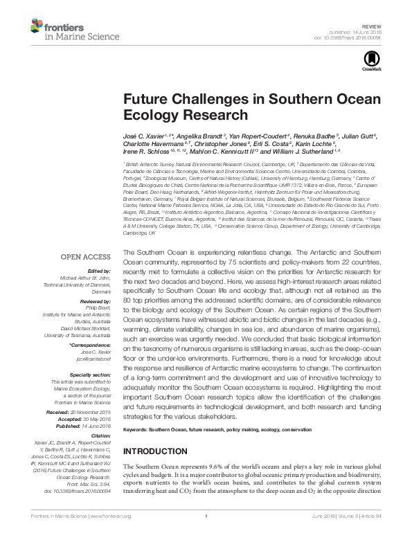 (PDF) Future Challenges in Southern Ocean Ecology Research