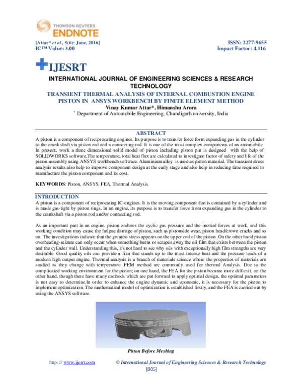 Pdf Transient Thermal Analysis Of Internal Combustion Engine Piston