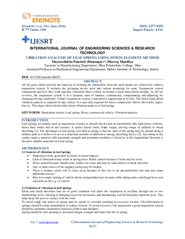 Pdf Vibration Analysis Of Leaf Spring Using Finite Element Method