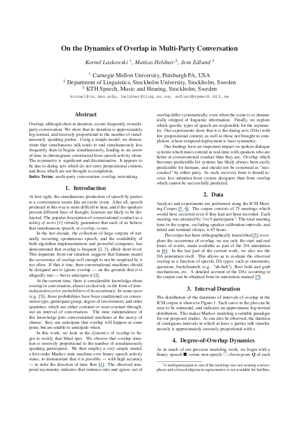 (PDF) On the dynamics of overlap in multi-party conversation