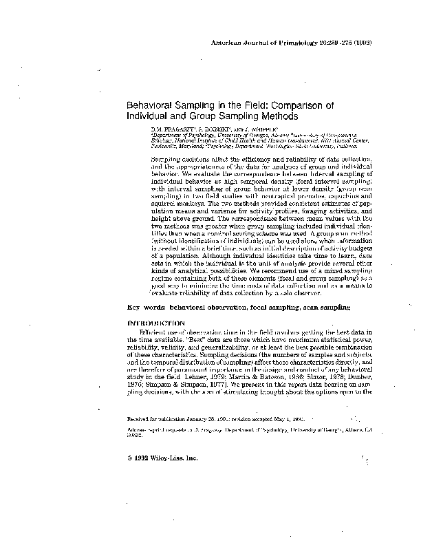 Pdf Behavioral Sampling In The Field Comparison Of Individual And Group Sampling Methods