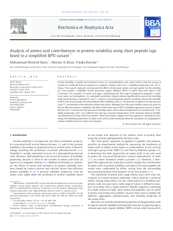 Pdf Analysis Of Amino Acid Contributions To Protein Solubility Using