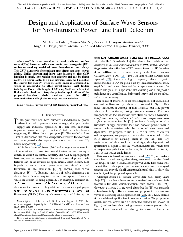 Pdf Design And Application Of Surface Wave Sensors For Nonintrusive Power Line Fault Detection