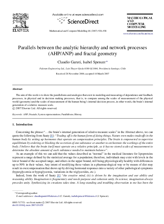 (PDF) Parallels between the analytic hierarchy and network processes (AHP/ANP) and fractal geometry