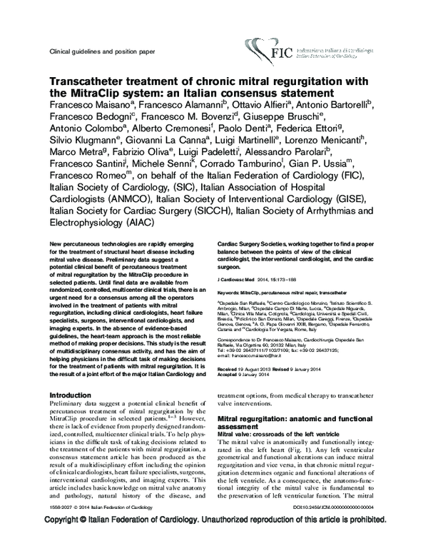 (PDF) Transcatheter treatment of chronic mitral regurgitation with the MitraClip system