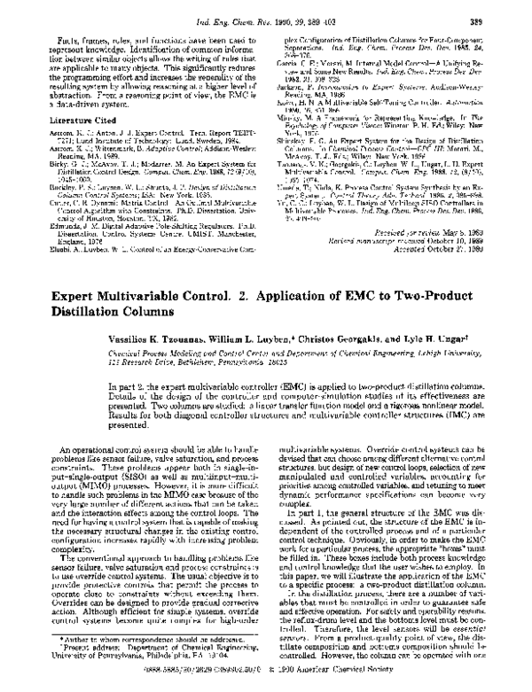 Pdf Expert Multivariable Control 2 Application Of Emc To Two Product Distillation Columns