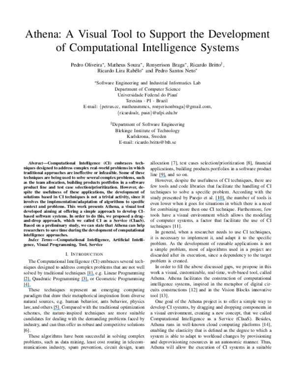 (PDF) Athena: A Visual Tool to Support the Development of Computational Intelligence Systems