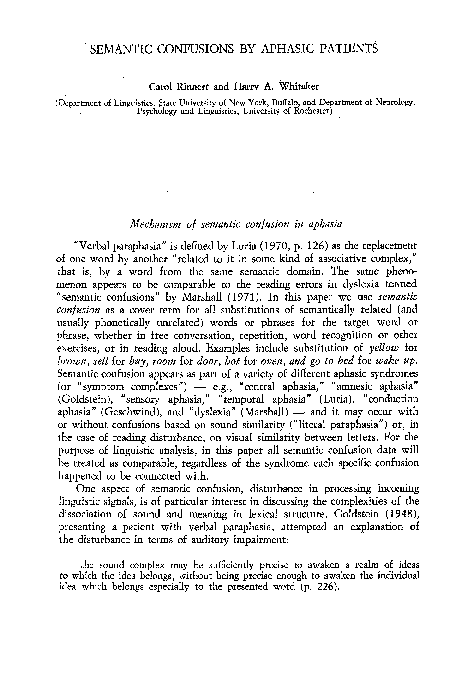 (PDF) Semantic Confusions by Aphasic Patients
