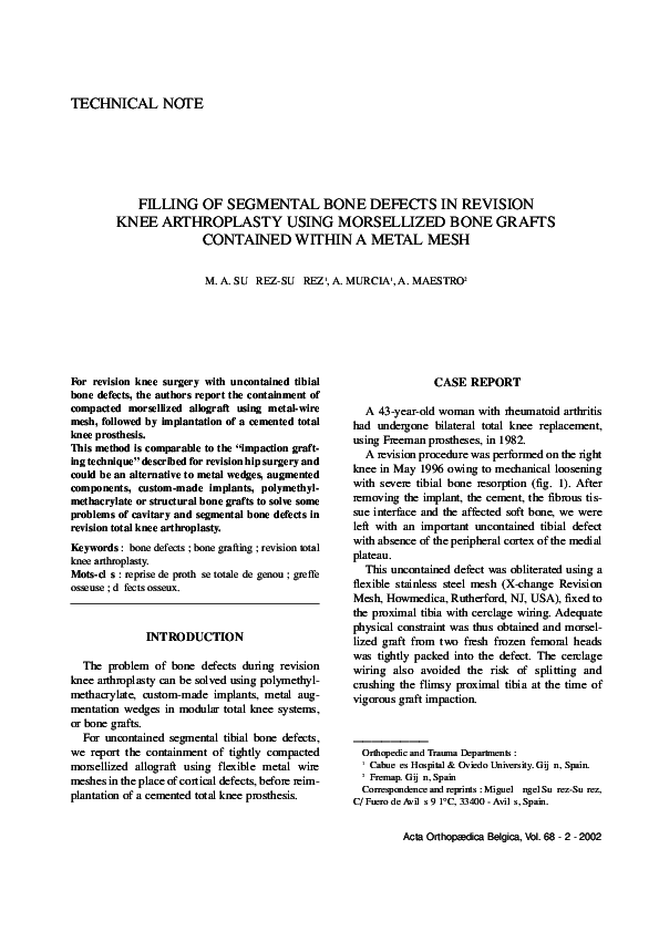 (PDF) Filling of segmental bone defects in revision knee arthroplasty ...