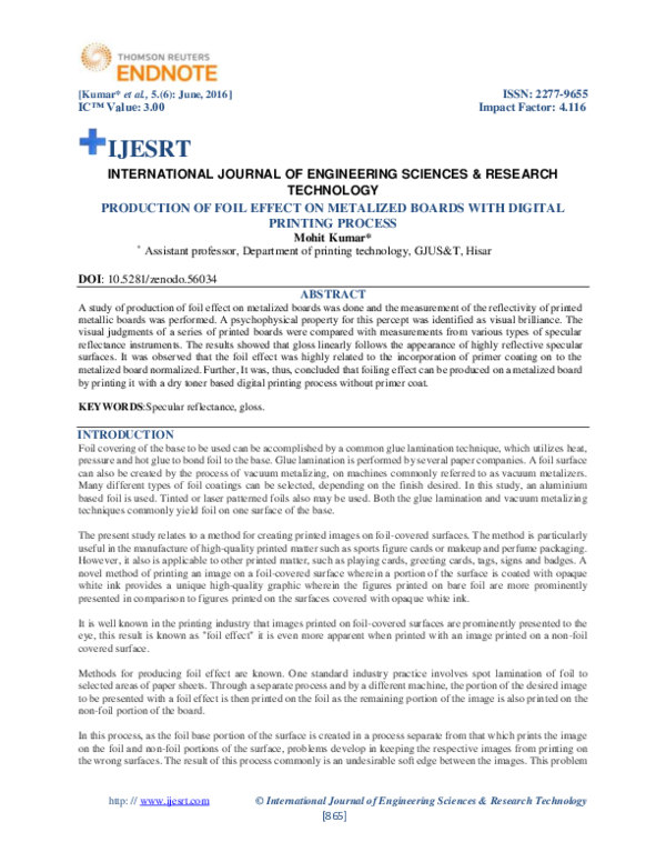 (PDF) PRODUCTION OF FOIL EFFECT ON METALIZED BOARDS WITH DIGITAL ...