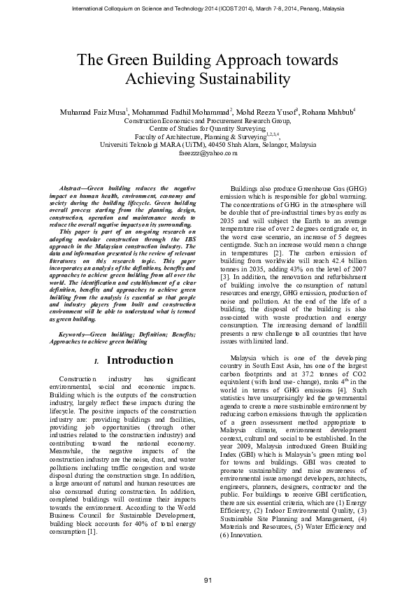 (PDF) The Green Building Approach towards Achieving Sustainability