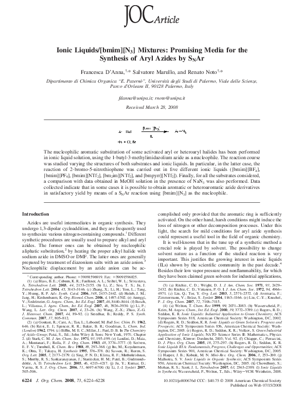 (PDF) Synthesis of aryl azides: A probe reaction to study the ...